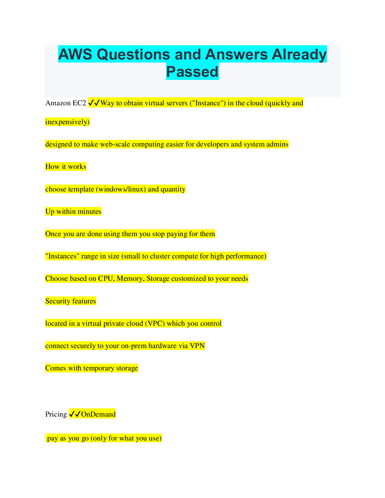 AWS Questions and Answers Already Passed - Scholarfriends